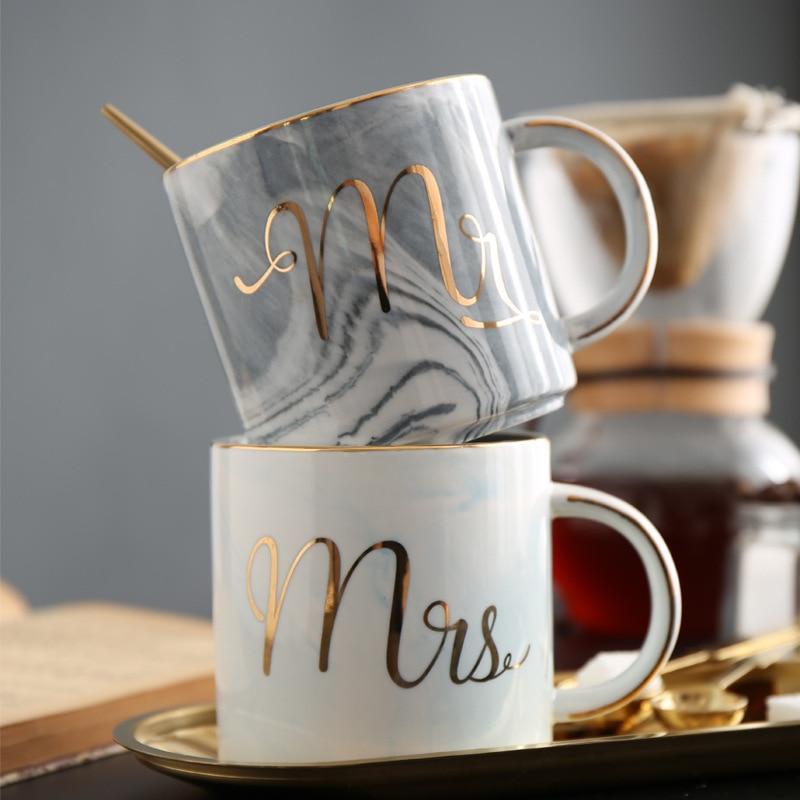 Marble Porcelain Mr & Mrs Coffee Mugs – Sugar & Cotton