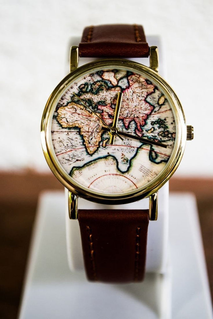Vintage Wanderlust Map Watch – Sugar & Cotton
