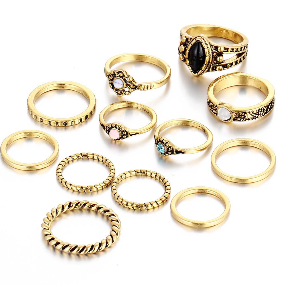 12 Piece Stack Boho Crystal Rings – Sugar & Cotton
