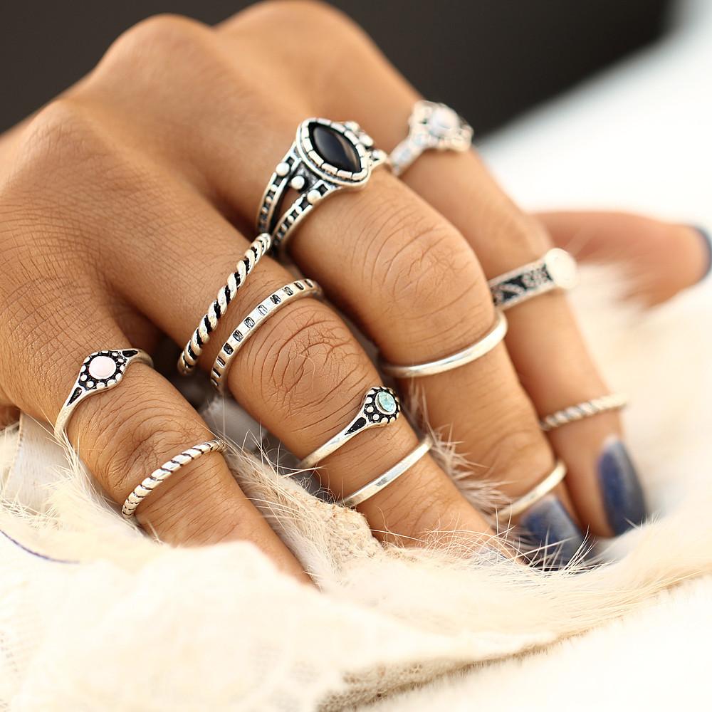 12 Piece Stack Boho Crystal Rings – Sugar & Cotton